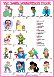 Health Problems ESL Vocabulary Worksheets